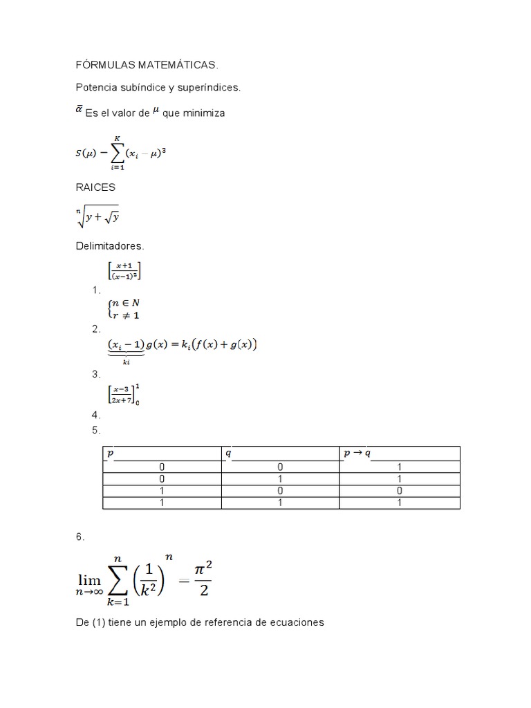 Fórmulas Matemáticas | PDF