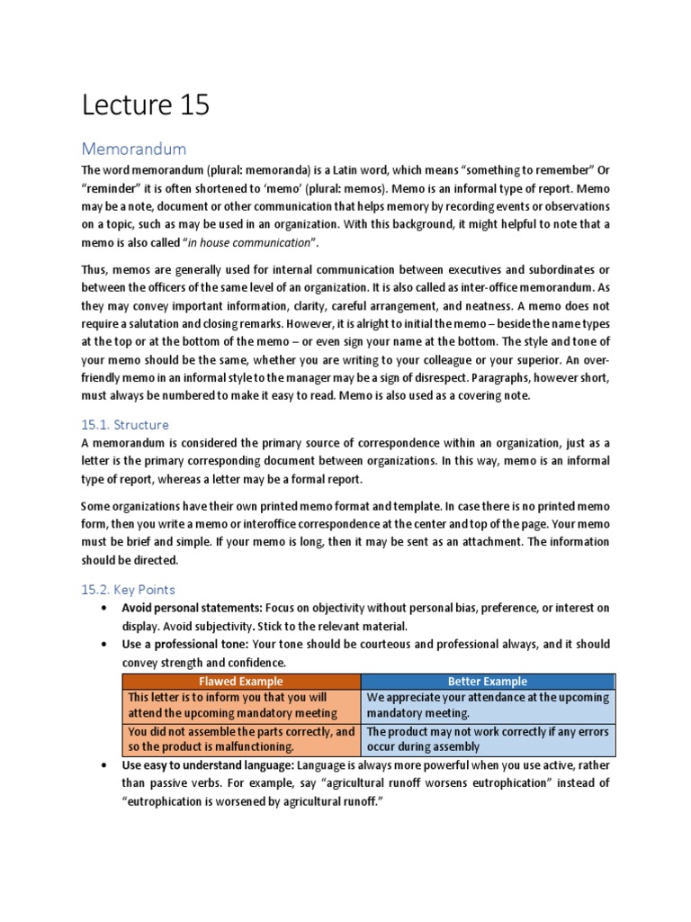 HUM102 Handouts Lecture15 PDF | PDF | Memorandum | Paragraph