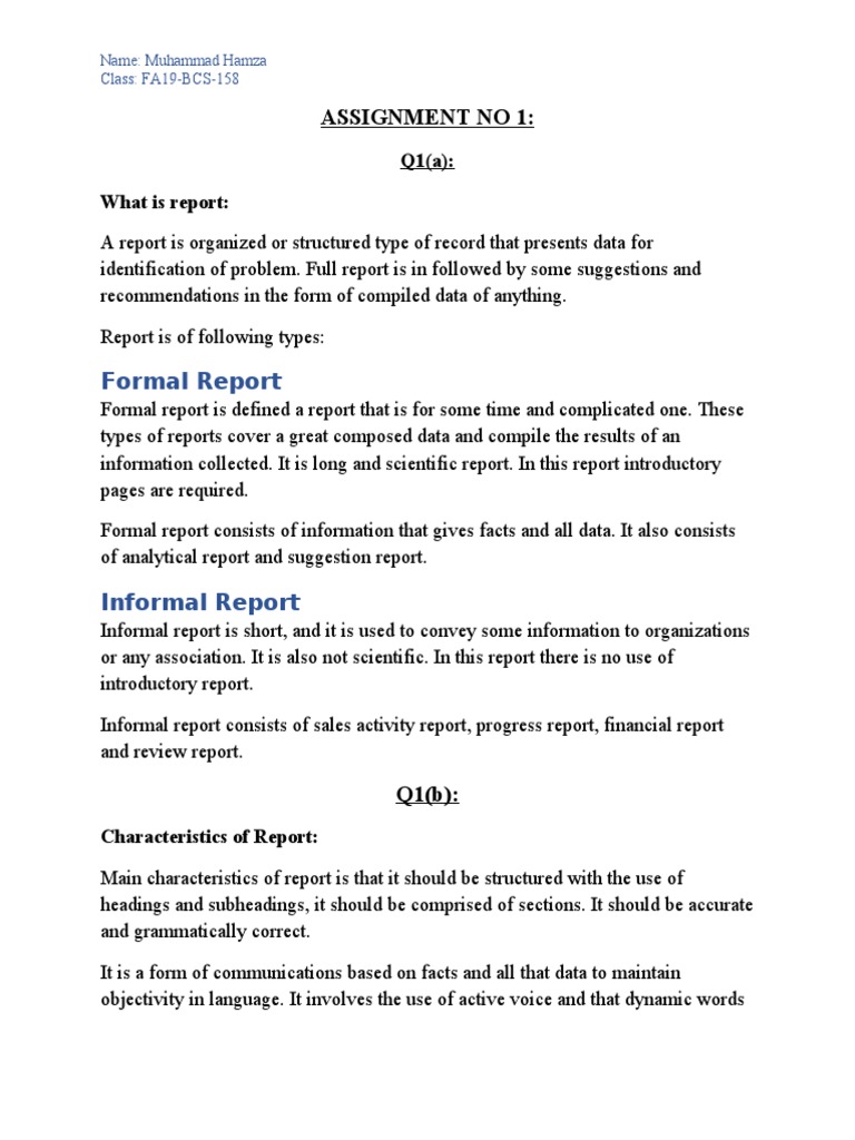 Assignment No 1:: Formal Report | PDF