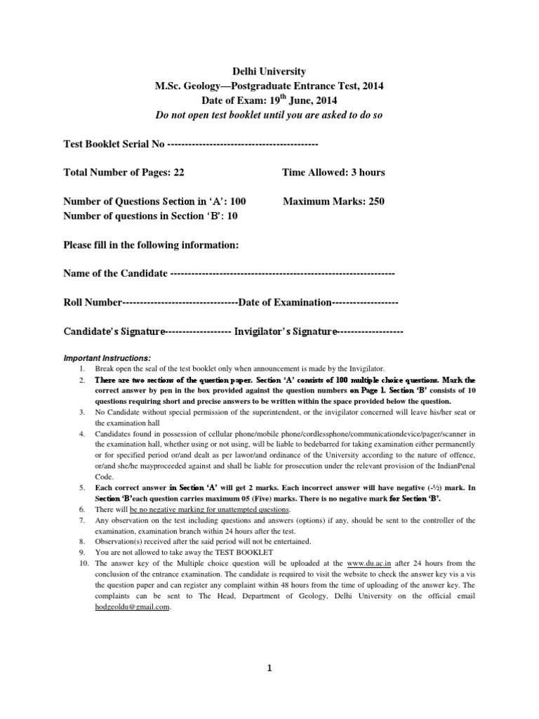Do Not Open Test Booklet Until You Are Asked To Do So: Important ...