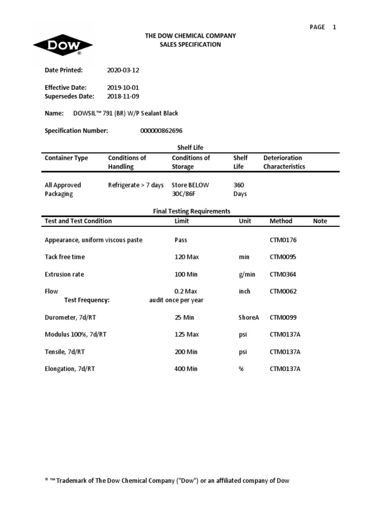 Dowsil 791 | PDF | Packaging And Labeling | Specification (Technical Standard)