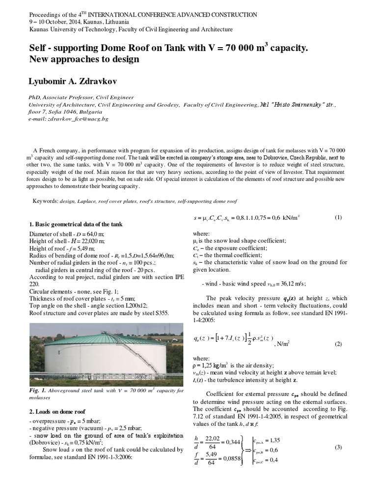 Self - Supporting Dome Roof On Tank With V 70 000 M Capacity. New ...