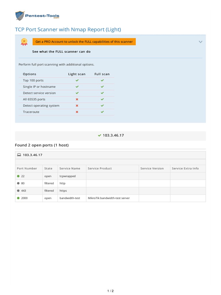 TCP Port Scanner With Nmap Report (Light) | PDF