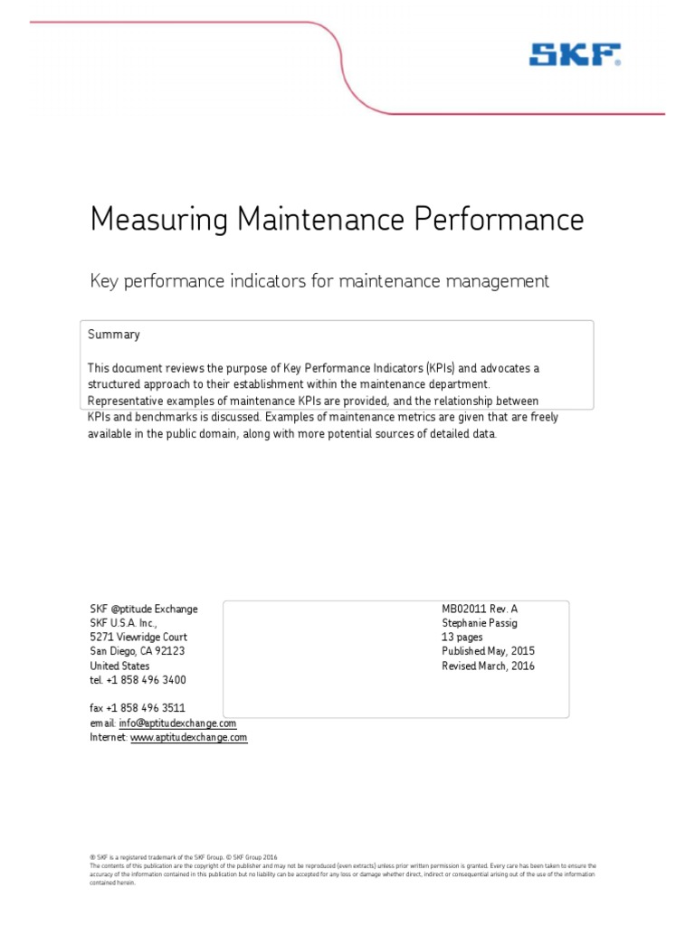 SKF - Measuring Maintenance Performance | PDF | Performance Indicator ...