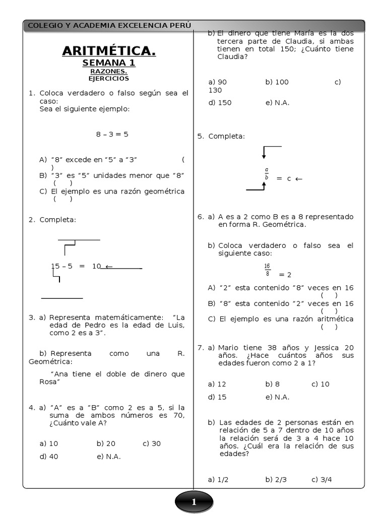 Ficha 3ro Sec - Aritmética | PDF | Proporción | Enseñanza de matemática