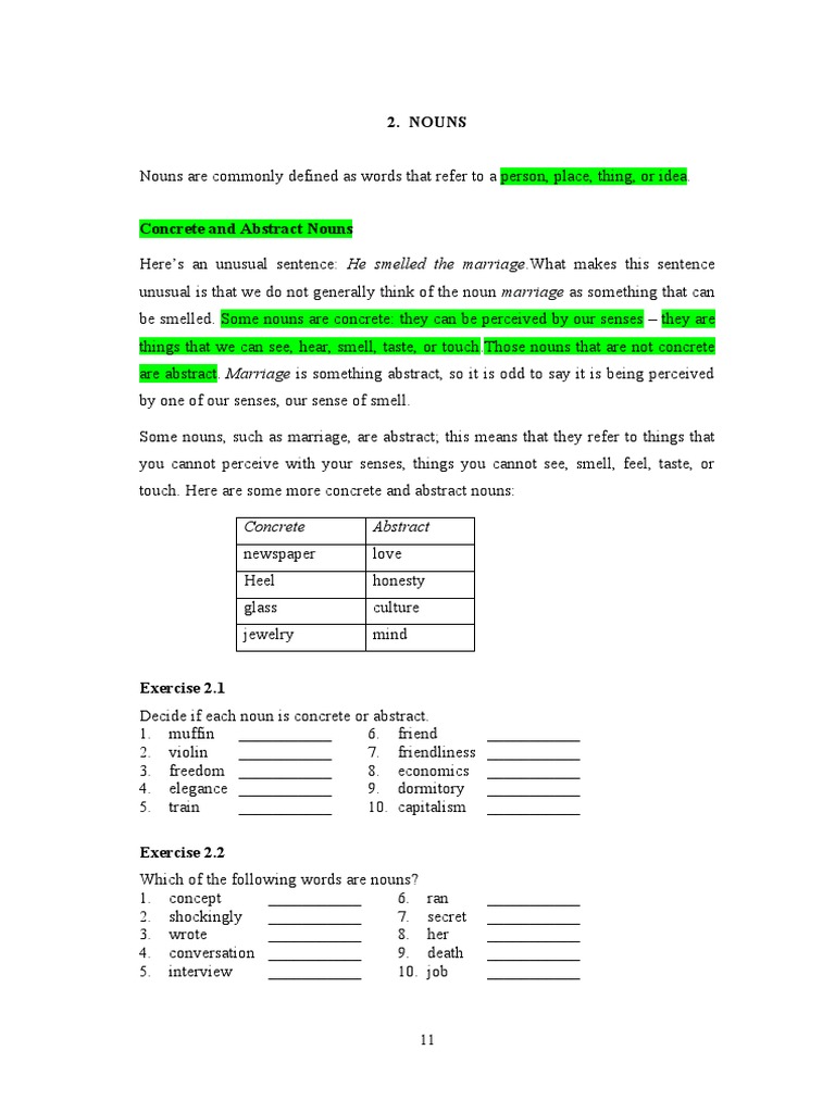 Nouns: Concrete, Abstract, Singular, Plural, Regular, Irregular | PDF ...