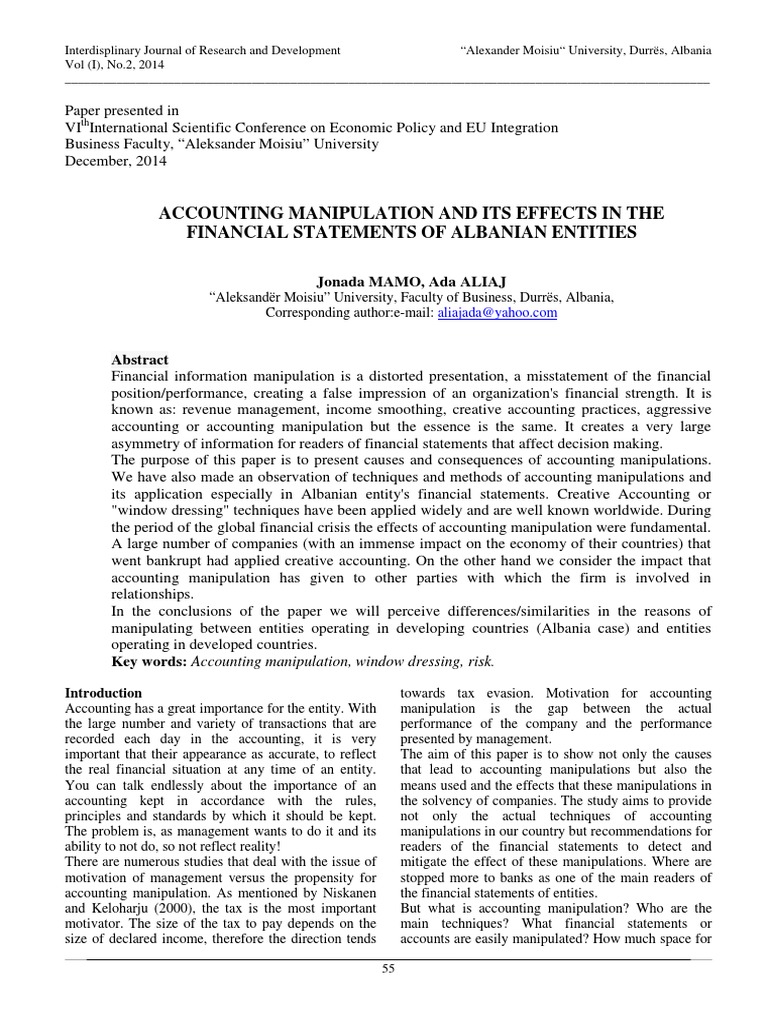 Accounting Manipulation and Its Effects in Thefinancial Statements ...