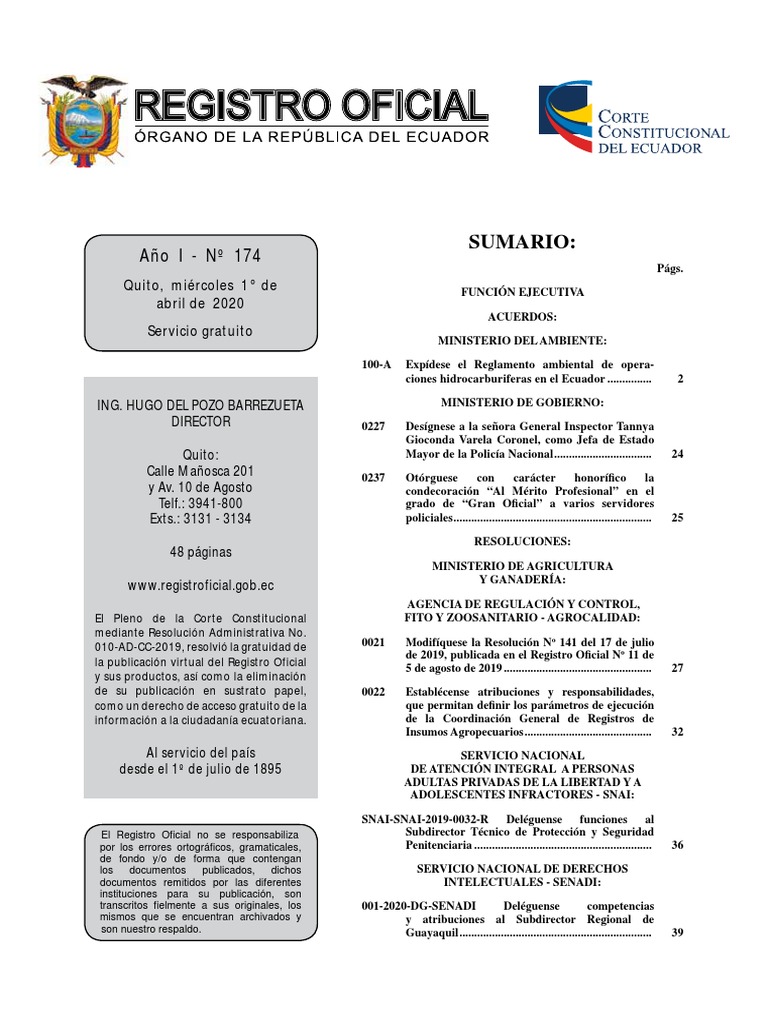 Reglamento Ambiental Operaciones Hidrocarburíferas RO174 - 20200401 | PDF | Evaluación de ...