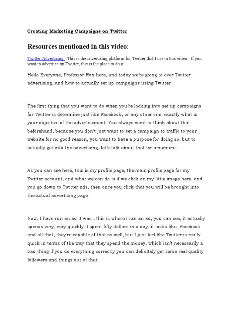 Twitter Ad Campaign Setup Guide | PDF | Advertising | Facebook
