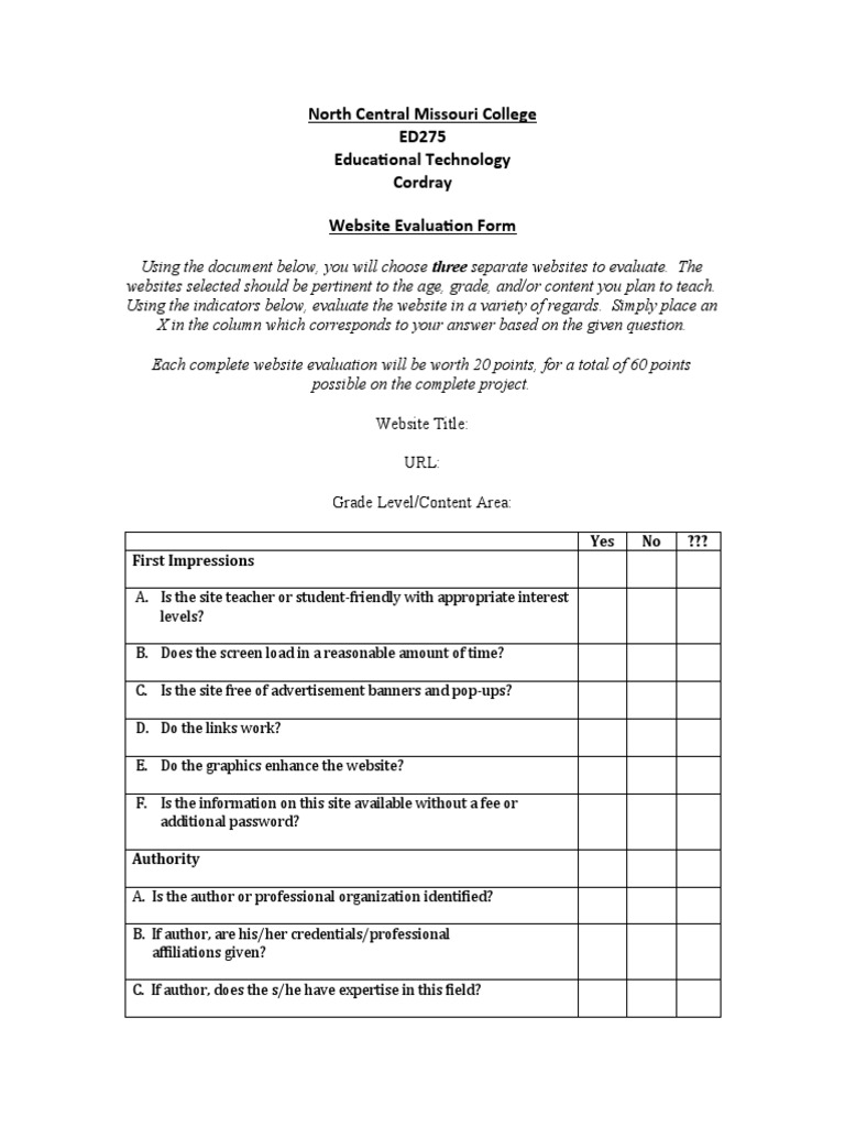 Website Evaluation Form 1 3 | PDF | Psychological Concepts | Communication