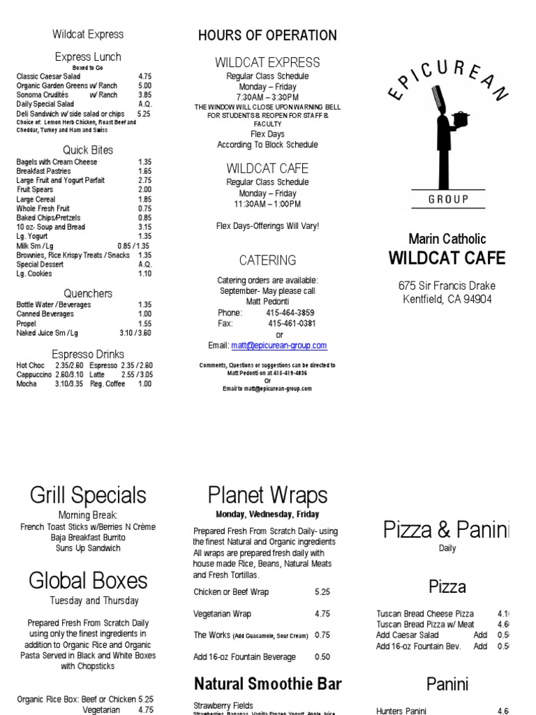 Cafe Wildcat Menu | PDF | Eating Behaviors Of Humans | Western Cuisine