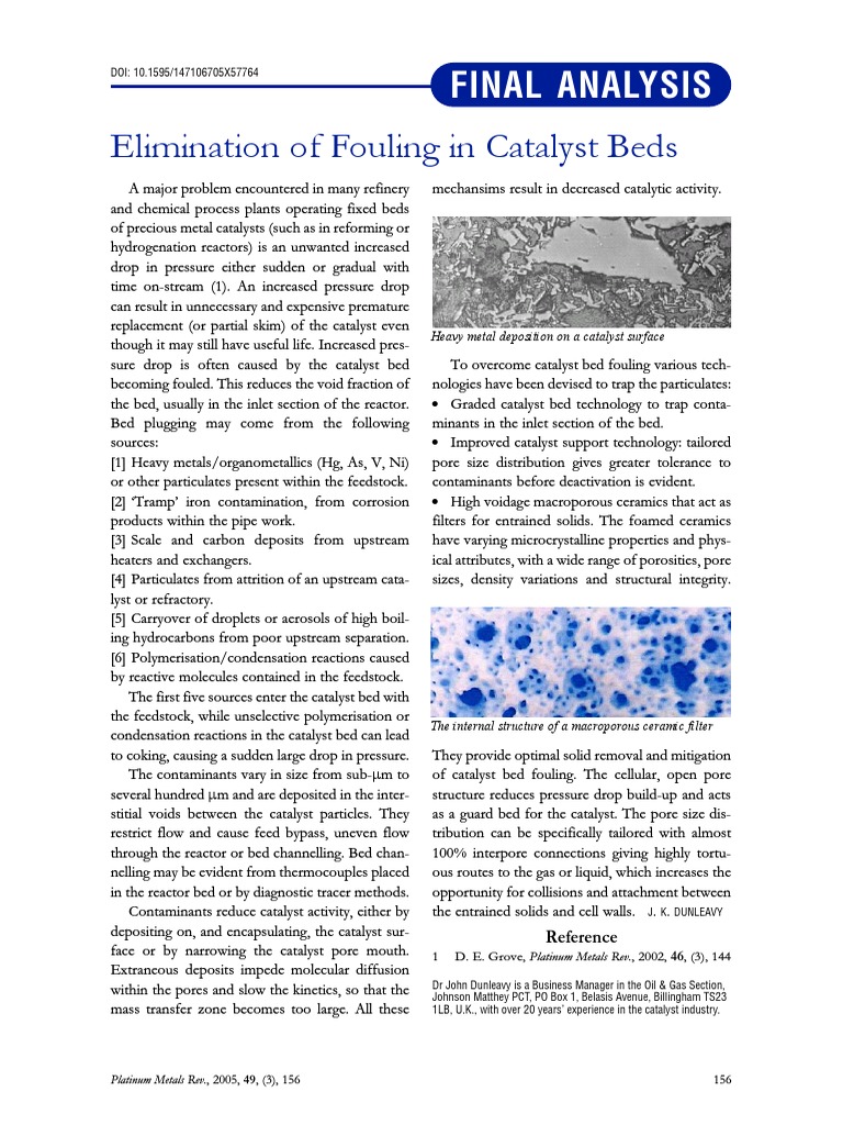 Elimination of Fouling in Catalyst Beds: Final Analysis | PDF ...