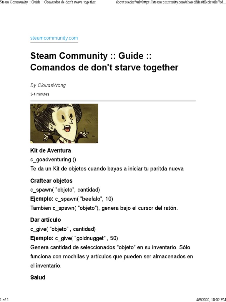 Steam Community - Guide - Comandos de Don't Starve Together | PDF ...