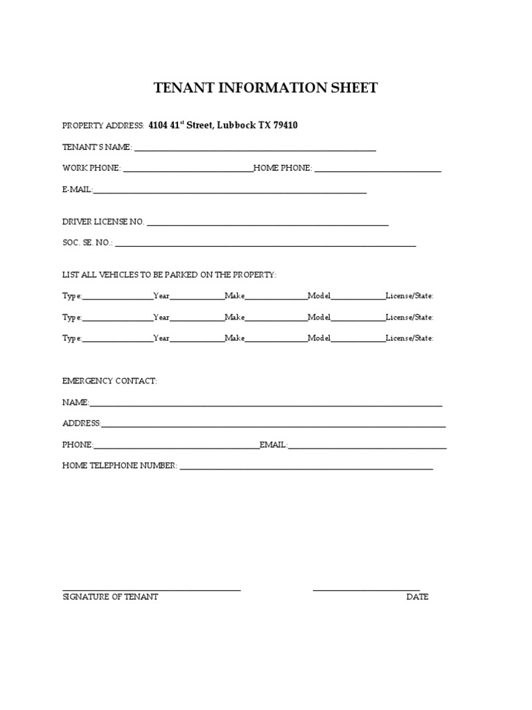 Tenant Information Sheet | PDF | Transport | Telecommunications