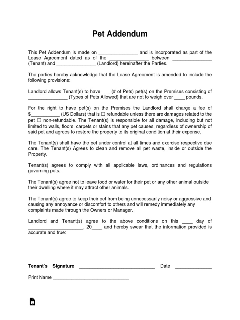 Pet Ownership Agreement Addendum | PDF