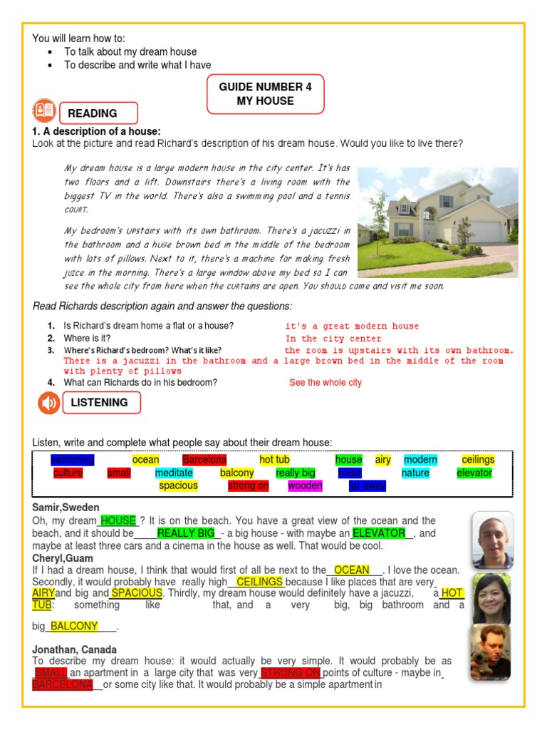 Guide Number 4 My House: 1. A Description of A House | PDF | Home