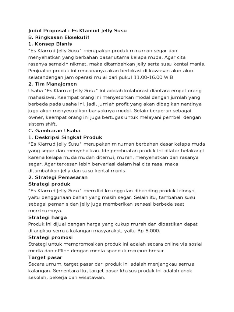 Contoh Rencana Usaha (Bisnis) | PDF