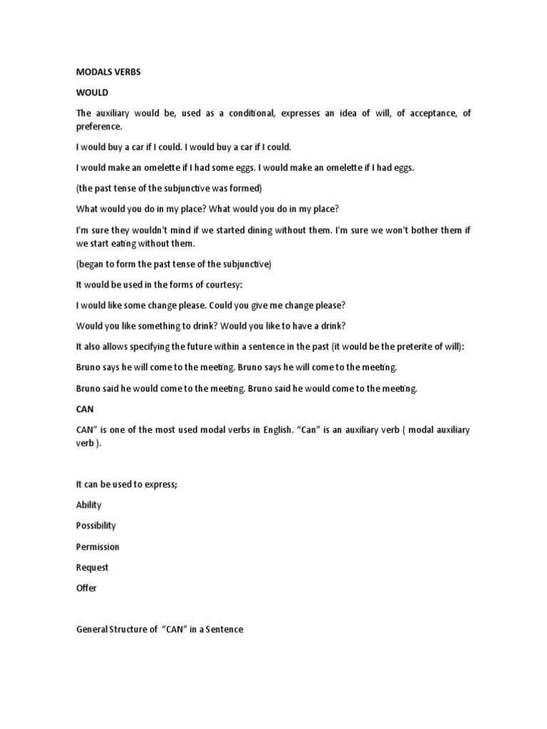 Modals Verbs | PDF | Language Arts & Discipline