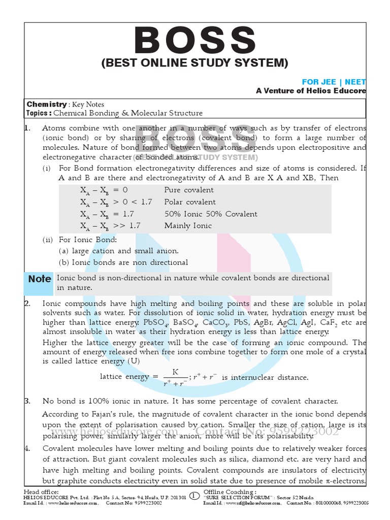 Chemical Bonding & Molecular Structure - Key Notes | Download Free PDF ...