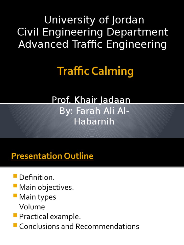University of Jordan Civil Engineering Department Advanced Traffic Engineering | PDF | Traffic ...