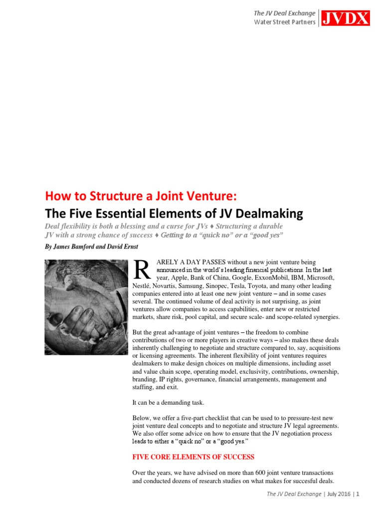 How To Structure A Joint Venture Joint Venure Deal Exchange Water ...