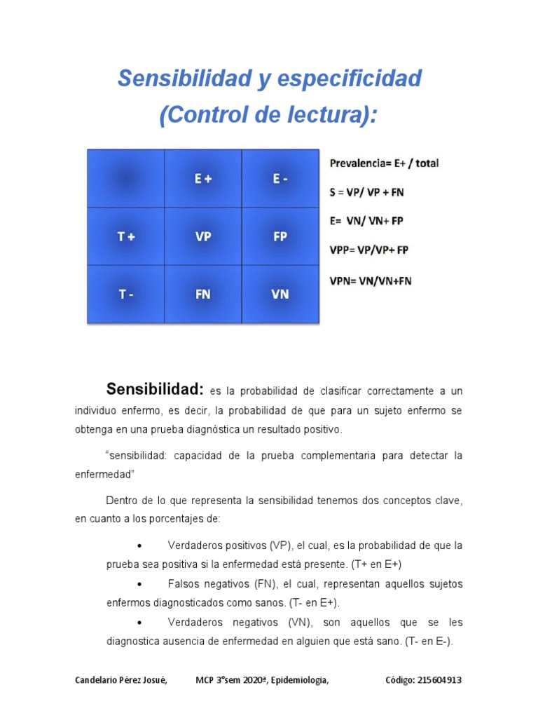 Sensibilidad y Especificidad | PDF | Sensibilidad y especificidad | Elisa