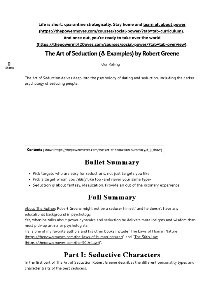 The Art of Seduction (& Examples) by Robert Greene: Bullet Summary ...