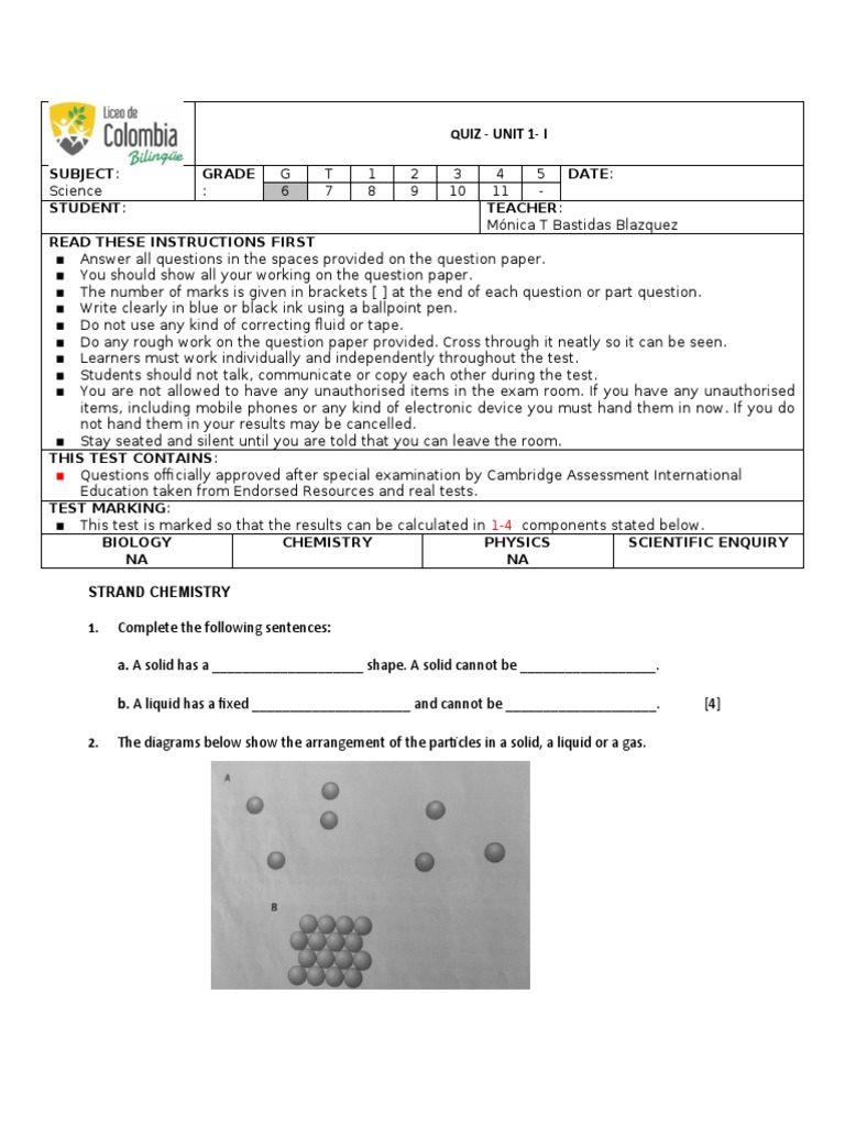 Science Quiz for Grade 7 Students | PDF | Test (Assessment) | Gases