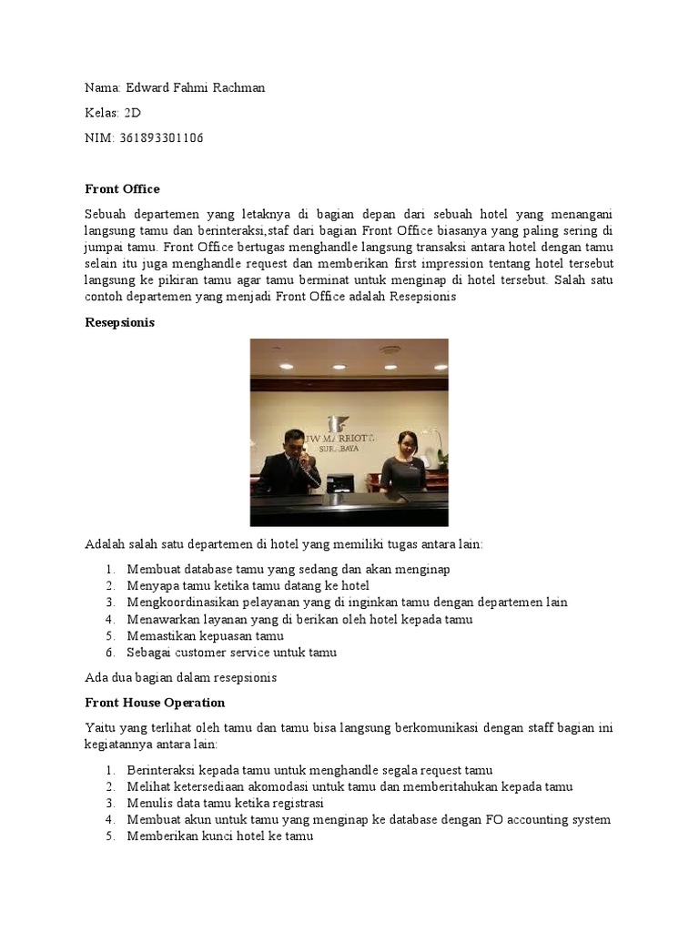Front Office | PDF | Bisnis | Hukum