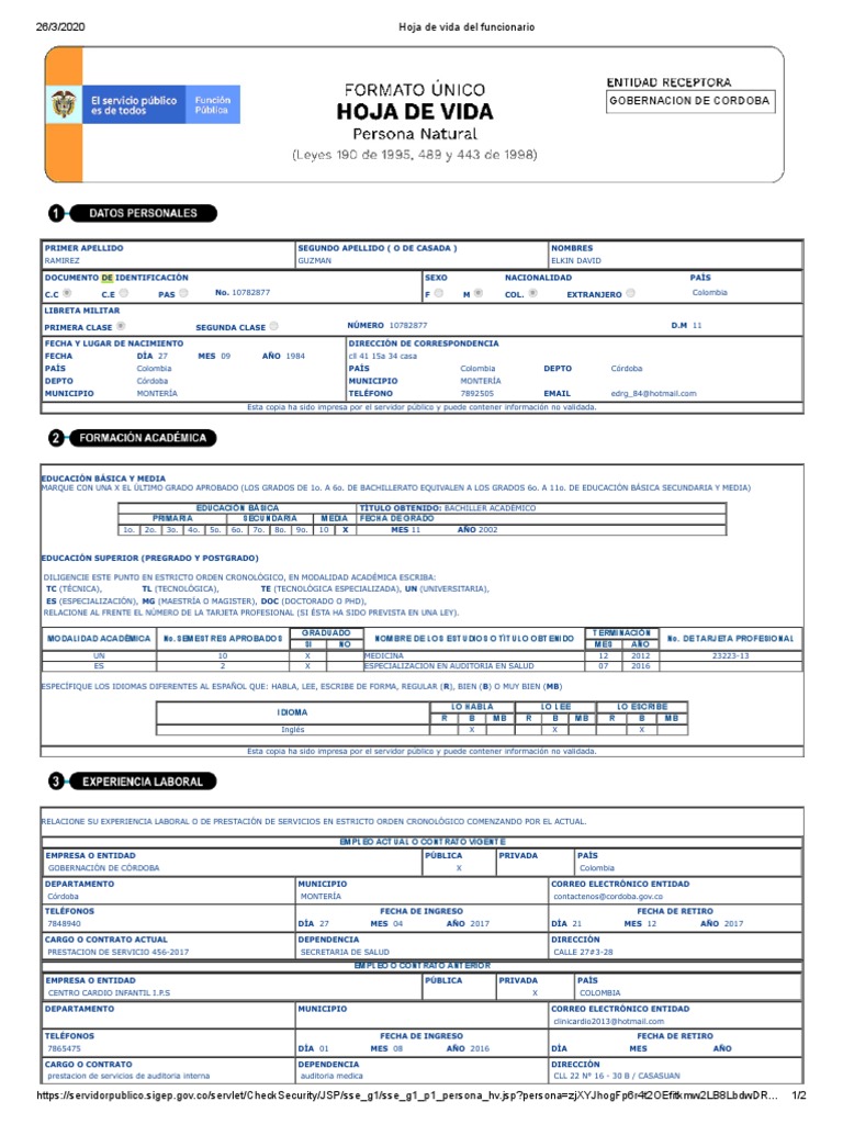 Hoja de Vida de Elkin David Ramírez | PDF | Etapas educativas | Academia