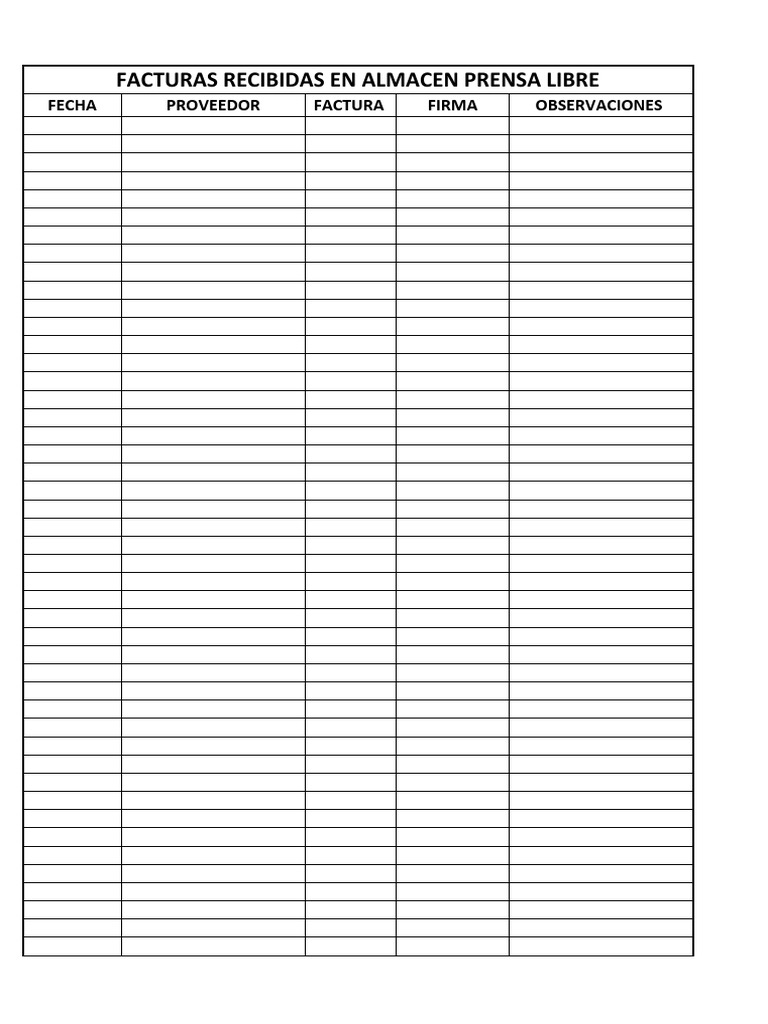 Formato Recibo de Facturas Almacen | PDF