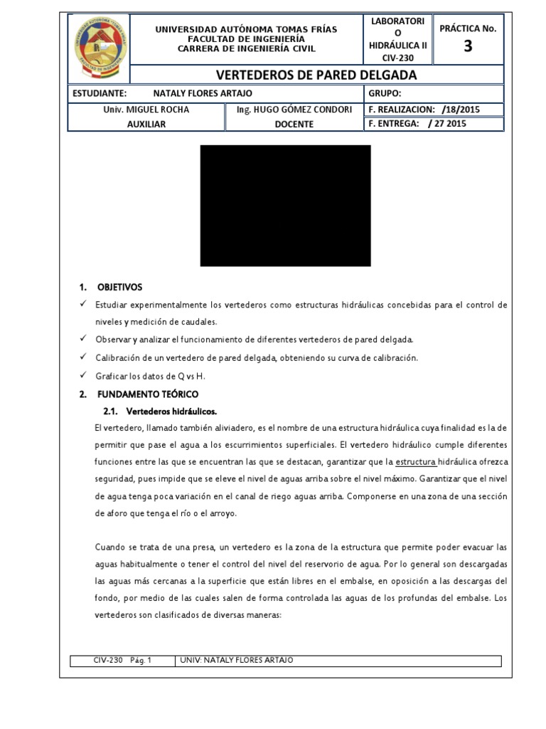 Vertedero de Pared Delgada (F. PRESENTACION) | PDF | Descarga (hidrología) | Canal