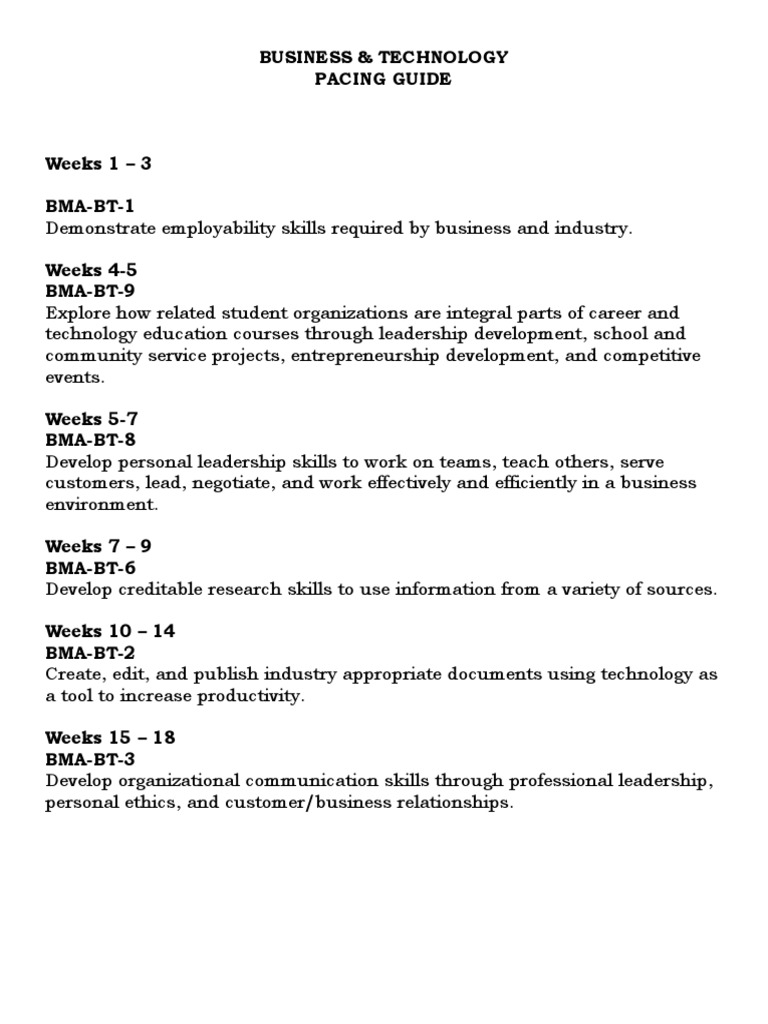 Pacing Guide Business Technology | PDF | Business