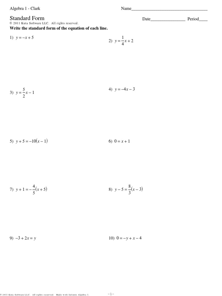 Standard Form: y X y X | PDF | Algebra | Equations