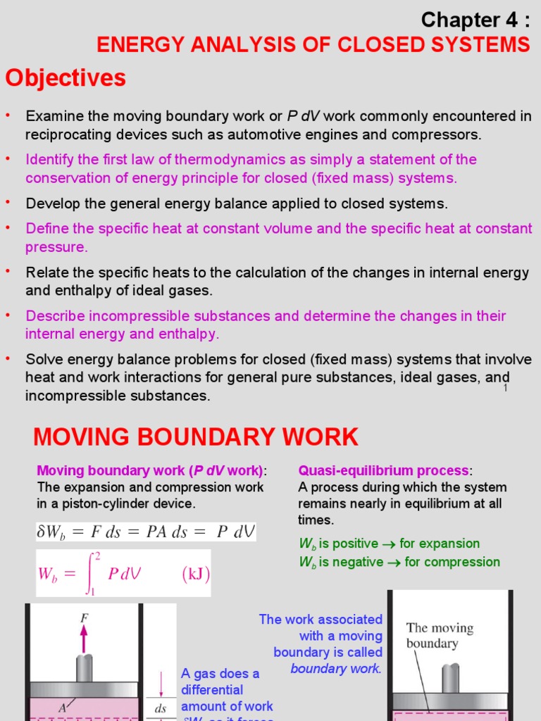 Objectives: Energy Analysis of Closed Systems | PDF | Enthalpy | Heat