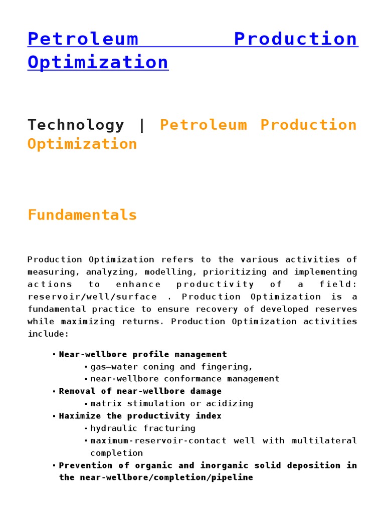 Petroleum Production Optimization: Technology | PDF | Oil Well ...