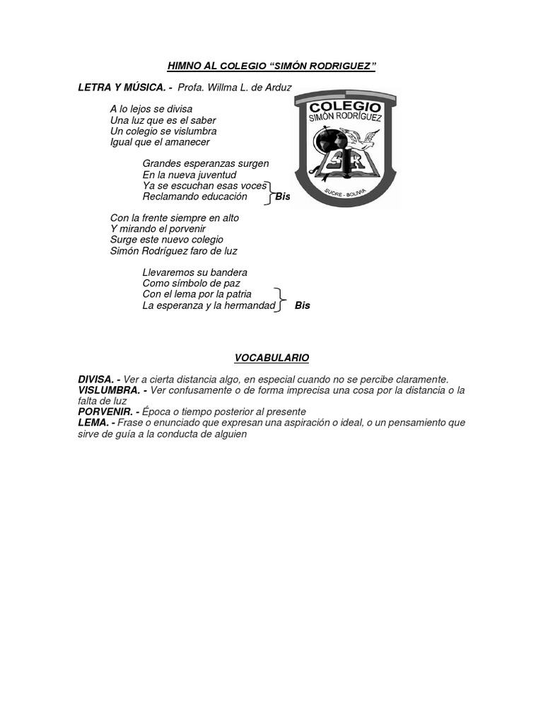 Himno Al Colegio Simón Rodriguez | PDF