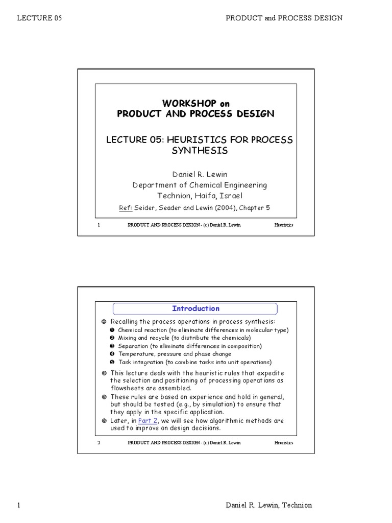 LECTURE 05 Heuristics For Process Synthesis PDF | PDF | Chemical ...