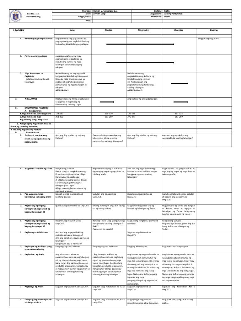 AP Grade 3 DLL, Q3 Week 3 | PDF
