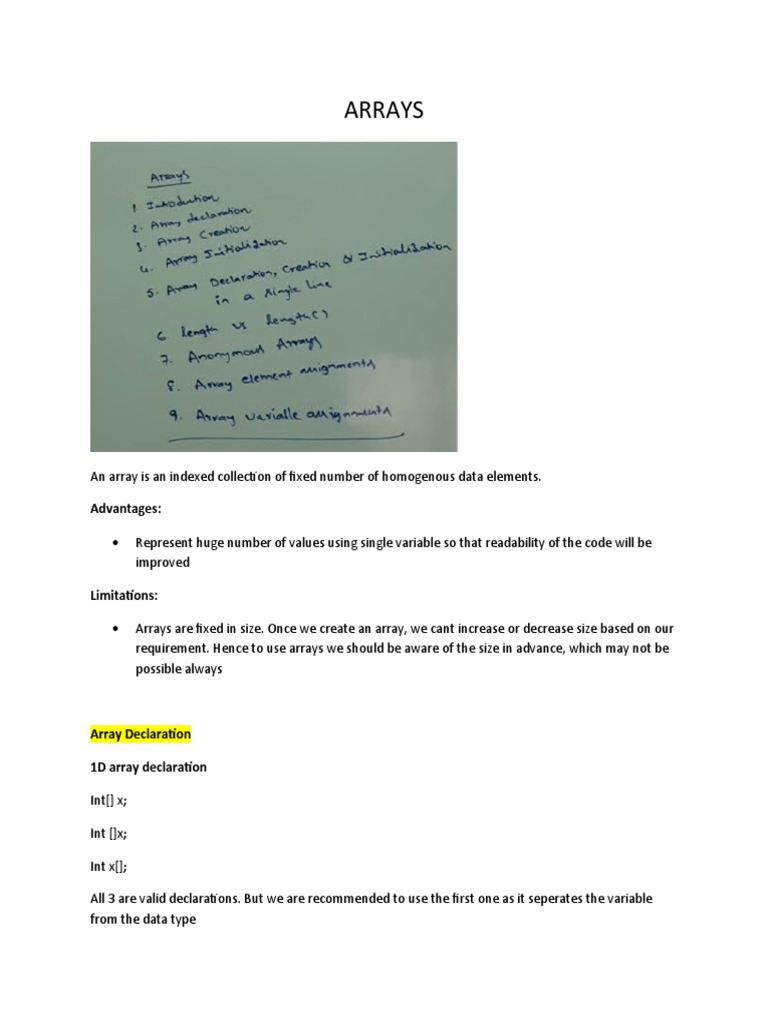 Java Array Notes Pdf Integer Computer Science Array Data Type 