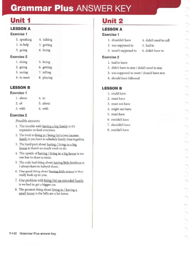 Passages - Level 1 - Grammar Plus and Vocabulary Plus Answer Key PDF | PDF