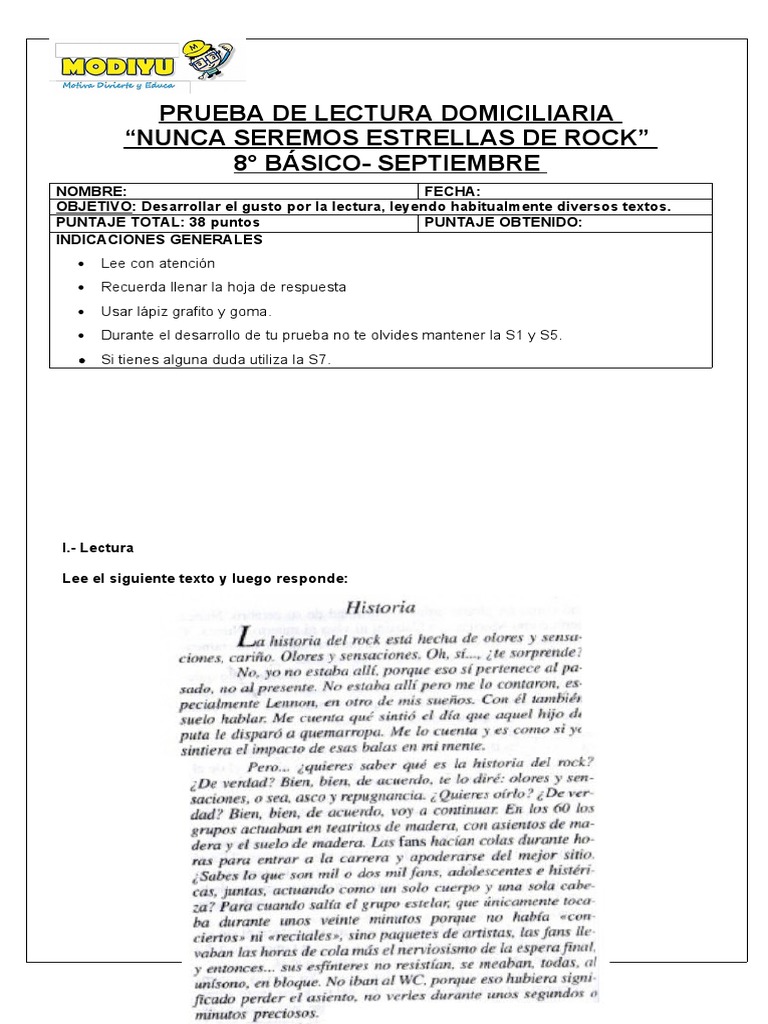 Estrellas de Rock Lectura y Comprensión | PDF