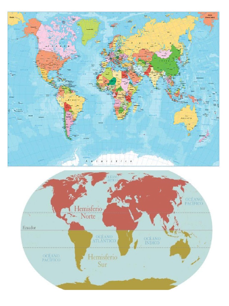 Mapa Mundi 2d Hemisferio Sur + Polo Sur