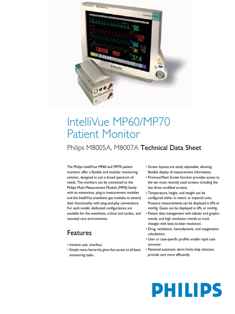 Intellivue Mp60/Mp70 Patient Monitor: Philips M8005A, M8007A Technical ...