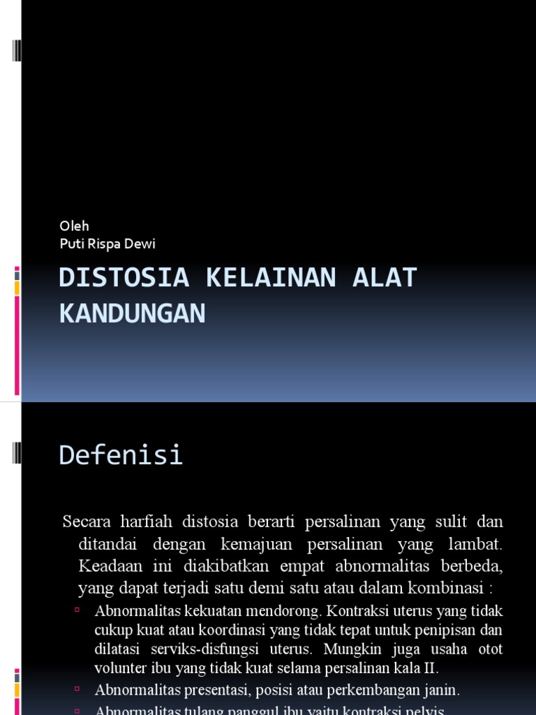 Distosia Kelainan Alat Kandungan | PDF