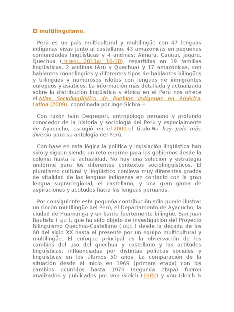 El Multilinguismo | PDF | Multilingüismo | Perú