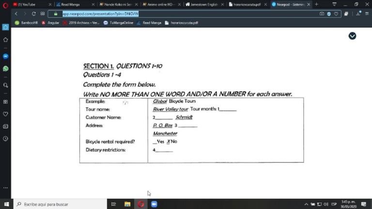 Nearpod - Listening Adv IELTS Part 1 and 2 - Opera | PDF