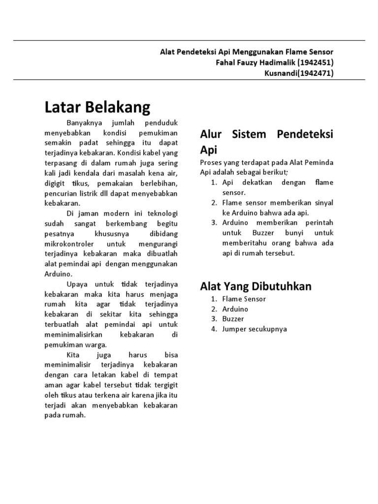Alat Pendeteksi Api Menggunakan Flame Sensor | PDF