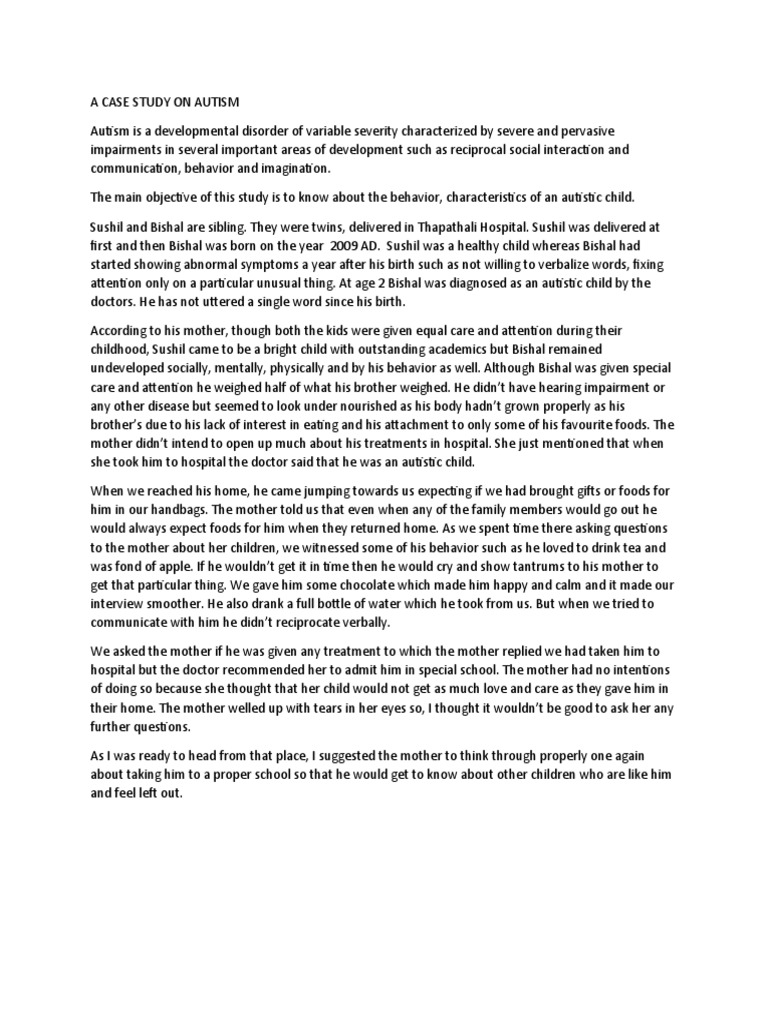 A Case Study On Autism | PDF | Autism | Behavioural Sciences