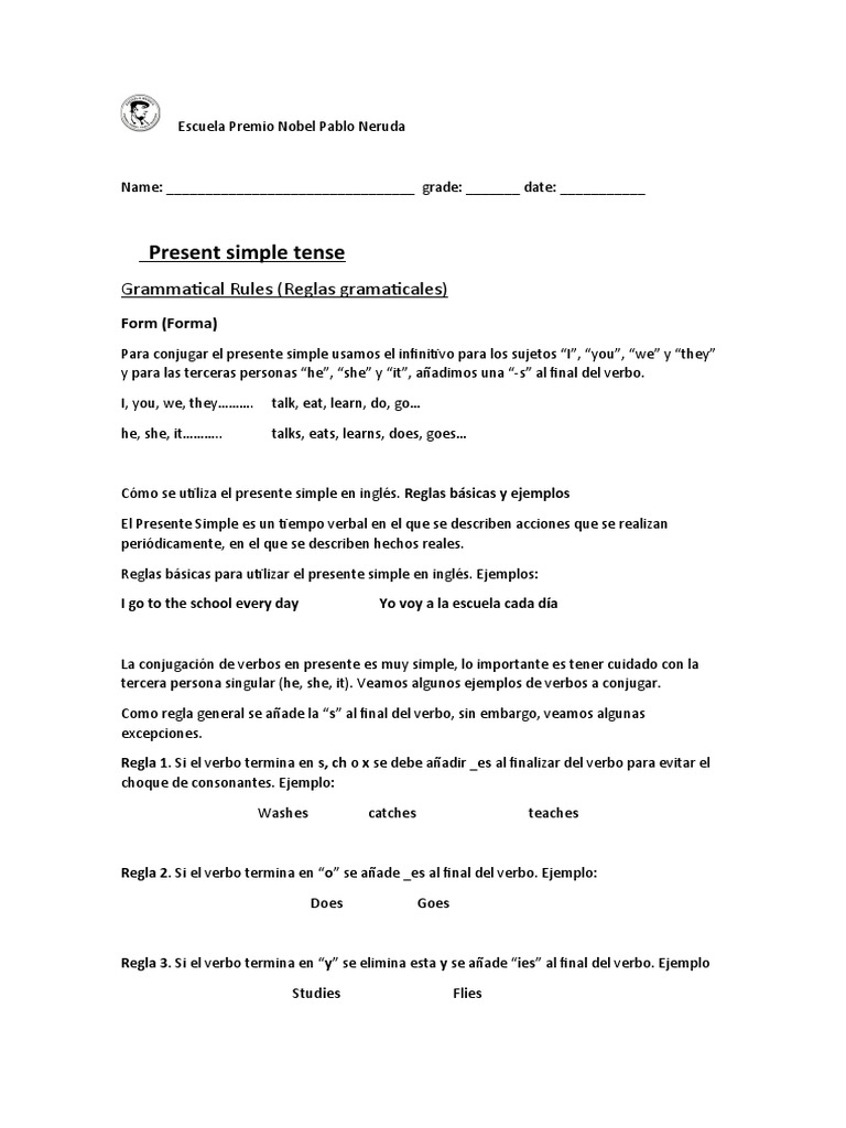 8° GUIA DE INGLÉS Present Simple Tense Guia | PDF | Verbo | Morfología